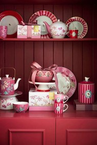 Pip Studio Love Birds Strispes dóza 1,3 l - červeno-růžová (Dóza s motivem ptáčků v červeno-růžové barvě)
