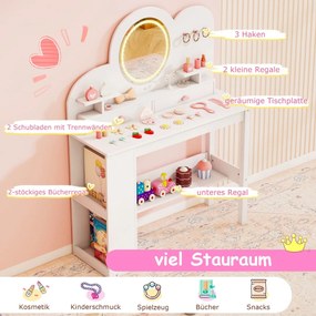 Costway Dětský toaletní stolek s osvětlením Sada toaletního a židlí Princess s 2