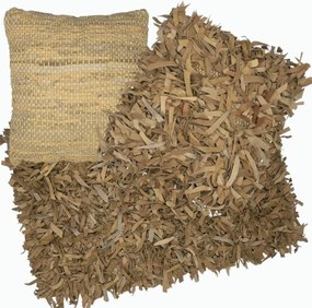 Hnědý koberec z kožených třásní Camel - 100*7*70 cm