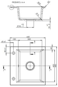 Invena Tesalia, 1-komorový granitový dřez 440x480x160 mm a dřezová baterie Glamour, černá-zlatá, INV-AZ-01-Z41-SET