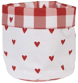 Bílo-červený károvaný košík na pečivo se srdíčky Love It - Ø 15*16 cm