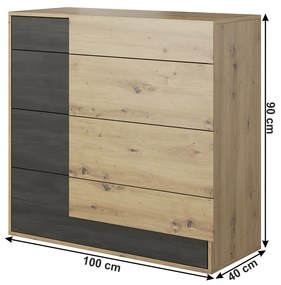 Ložnicová sestava (postel+2x noční stolek+skříň), dub artisan/černá borovice norská, BAFRA