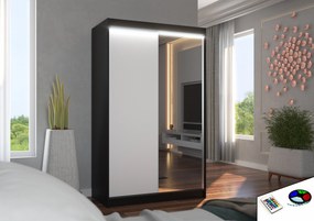 ADRK Furniture Posuvná skříň se zrcadlem a LED osvětlením REWENA 120 SW-REW- B+W-120+L-V036