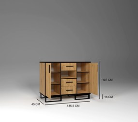ARK Komoda OSKAR, Dub Votan/Černá 135 cm