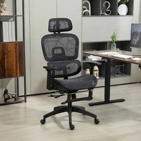HOMCOM Ergonomická kancelářská židle s opěrkami, opěrkou hlavy, bederní oporou, výškově nastavitelná, otočná židle s funkcí houpání, sklopným mechani…