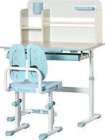 HOMCOM Dětský školní stůl s židlí pro děti od 3 do 12 let, nastavitelné výšky, dětský stůl s naklápěcí deskou a polstrovanými polštářky, ocel a MDF, m
