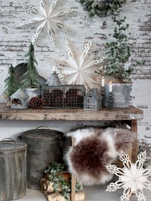 Bílá antik kovová nástěnná dekorace sněhová vločka Snowflake - 43*6 cm