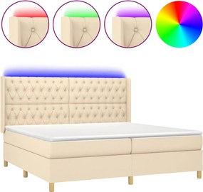 Box spring postel s matrací a LED krémová 200x200 cm textil 3139146