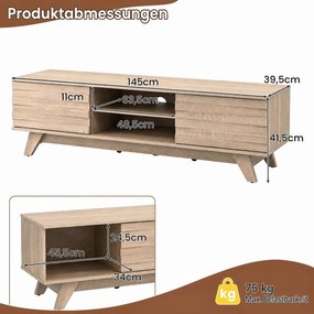 Costway TV stolek pro televizory do 55 palců s posuvnými dvířky, dub
