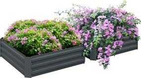 Outsunny 2-dílný vyvýšený záhon z oceli, studený rám pro rostliny, zahradní box na bylinky 100x100x30cm pro zahradu, balkon, terasu, záhon pro květiny