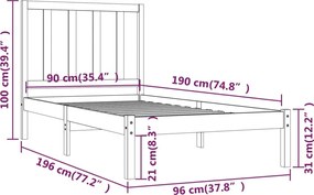 vidaXL Rám postele masivní borovice 90 x 190 cm Single [3105128] Barva: Přírodní