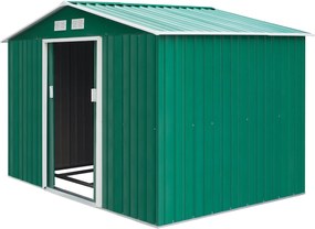 Zahradní shed Outsunny 4,9 m² 277x195x192 cm se skládacími dveřmi a šikmou střechou, zesílený základ (podlaha není součástí) a 4 tmavě zelená okna | A