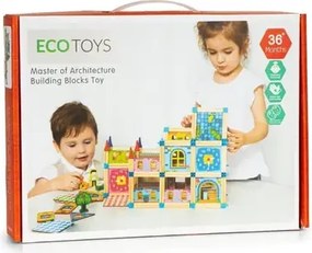 ECOTOYS Dřevěné kostky Domeček / 128 dílků / od 3 let