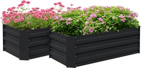 Outsunny Sada 2 Vysokých Zahradních Truhlíků 100L x 50W x 30H cm - Vlnitý Ocelový Černý