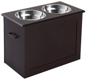 PawHut miska na krmivo pro psy s úložným prostorem 2 misky krmící stanice nerezová miska miska pro kočky MDF nerezová ocel Espresso 60 x 30 x 41 cm |…