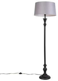 Stojací lampa černá s lněným stínítkem šedá 45 cm - Classico