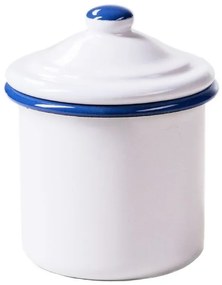 Bílá smaltovaná dóza s modrou linkou White blue - Ø8*11cm - 0,3L