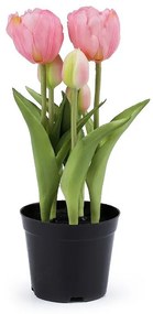 Umělé tulipány v květináči - 3 (25 cm) růžová sv.