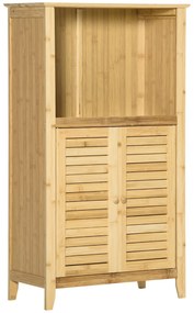 HOMCOM Bambusová koupelnová skříňka, otevřená police, přírodní, 50x25,5x92cm, ideální do koupelen a úložných prostor |