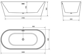 Mexen Luna, volně stojící vana 180 x 80 cm, bílá-černá, měděný přepad, 52031808075-65