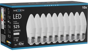 Mexen Nova 10x LED žárovka E27, C37, 5W, Neutrální - 4000K, 525 lm - L102-E27-0540-01x10
