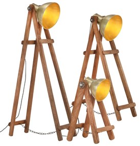 Stojací lampy 3 ks mosazné E27 masivní mangovníkové dřevo,  320592