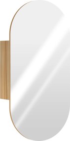 HOMCOM Nástěnná koupelnová skříňka s oválným zrcadlem, 45 x 90 cm, Moderní koupelnový nábytek, Bezrámový design, Zrcadlo se úložným prostorem, Přírodn