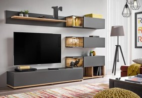 Casarredo - Komfort nábytek Obývací stěna, sestava SILK s LED osvětlením, antracit/dub wotan