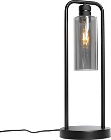 Moderní stolní lampa černá s kouřovým sklem - Stavelot