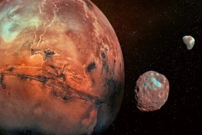 DIMEX | Samolepicí vliesová fototapeta na zeď Planeta Mars MA-5-2292 | 375 x 250 cm | červená, černá, oranžová