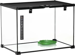 PawHut terárium pro plazy 50 x 30 x 35 cm, skleněný teráriový box pro chov plazů, kovová konstrukce
