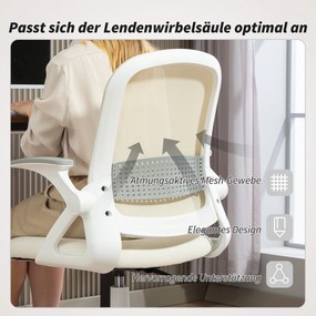 HOMCOM ergonomická síťovaná kancelářská židle se sklápěcími područkami, bederní oporou, nastavitelná výška a náklon — bílá