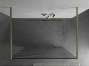 Mexen Kioto, sprchová zástěna Walk-In 140 x 200 cm, 8mm čiré sklo bílý vzor, ​​zlatý matný profil, 800-140-002-55-97