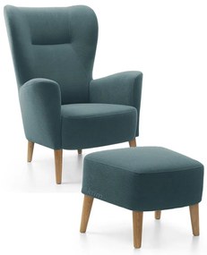 Křeslo ušák s podnožkou Next | FUNKČNÍ LÁTKA | tyrkysová 77 | nohy buk | AKCE