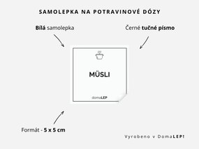 MÜSLI - omyvatelná samolepka na dózu, výběr rozměrů Ø 5 cm / 5 x 5 cm / 6 x 8 cm | DomaLEP tvar: ČTVEREC, barva: BÍLÁ - ČERNÉ písmo, velikost: š. 5 cm x v. 5 cm - tučné písmo