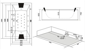 BPS-koupelny Hydromasážní vana HYD-RA640H 180x90 s ohřevem vody