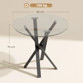 HOMCOM kulatý jídelní stůl pro 4 osoby, tvrzené sklo, Ø 80 cm