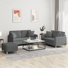 3dílná sedací souprava s polštáři tmavě šedá textil 3202111