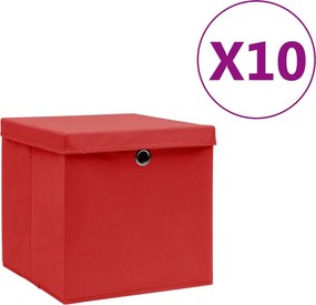 vidaXL Úložné boxy 10 ks netkaná textilie 28 x 28 x 28 cm [325218] Barva: červená s víky