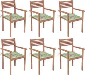 vidaXL Stohovatelné zahradní židle s poduškami 6 ks masivní teak [3072572] Barva: Zelená