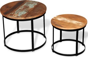 2 konferenční stolky masivní recyklované dřevo kulaté 40cm/50cm 244007