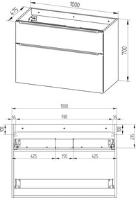 Mereo, Mereo Mailo, koupelnová skříňka s keramickým umyvadlem 101 cm, dub Riviera, elox AL madlo, MER-CN522A