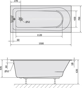 Polysan LISA SLIM 150 x 70 x 47 cm 85111S obdélníková vana bílá