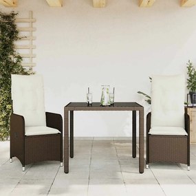 3dílný zahradní bistro set s poduškami hnědý polyratan 3277063