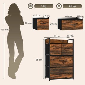 HOMCOM komoda, sideboard, 4 látkové zásuvky, průmyslový design, 50x29x85 cm, hnědá/černá