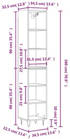 Skříň highboard šedá sonoma 34,5x32,5x180 cm kompozitní dřevo