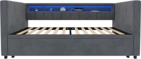 Aosom Multifunkční rozkládací pohovka 90,5x190,5 cm, s vysouvatelnou postelí, USB-C připojením a LED osvětlením, 201D x 100-192Š x 73V cm, tmavě šedá
