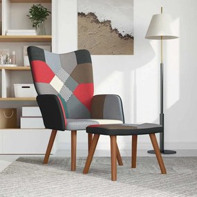 vidaXL Relaxační křeslo se stoličkou patchwork textil [328196] Barva: Černá