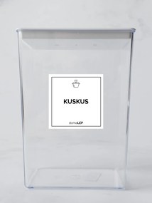 KUSKUS – bílá samolepka na dózu, tučné písmo, 5 × 5 cm | DomaLEP