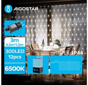 Aigostar B.V. Aigostar- LED Venkovní vánoční řetěz 300xLED/8 funkcí 7,5x1,5m IP44 studená bílá AI0501